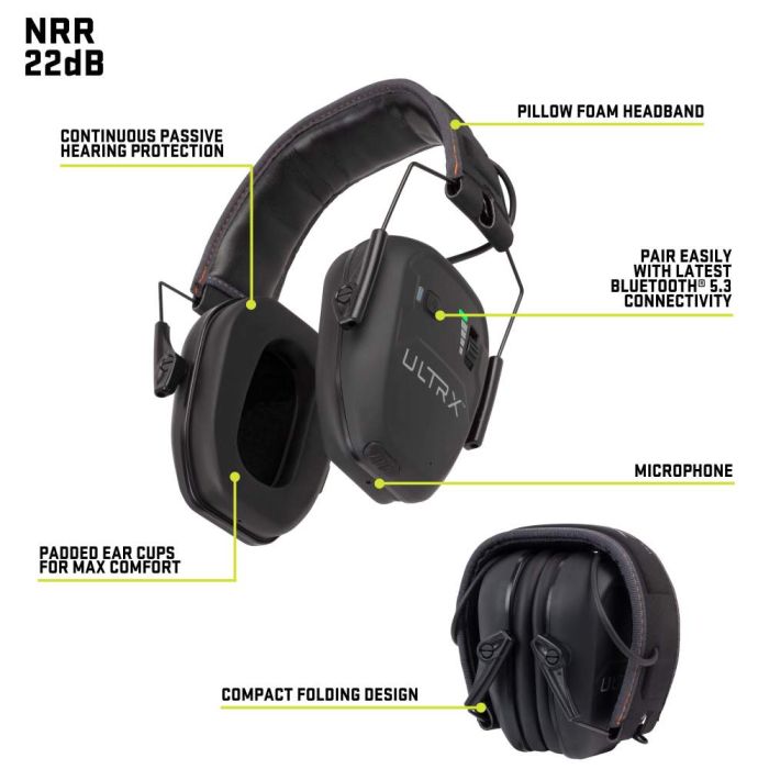 ULTRX Bionic Bluetooth Passive Earmuff, Midnight Gray