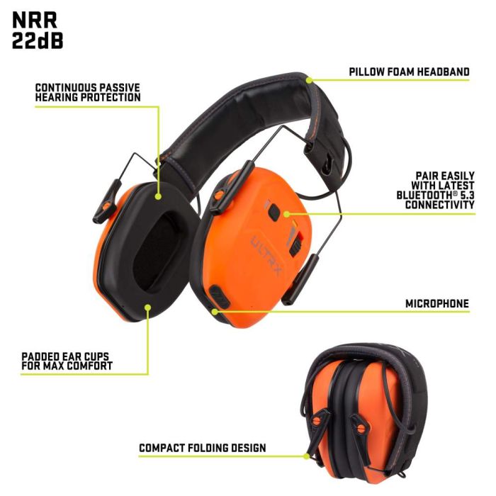 ULTRX Bionic Bluetooth Passive Earmuff, Brave Orange